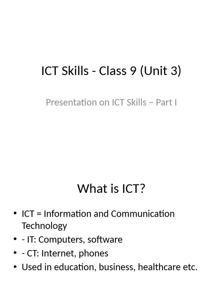 ICT Skills Class9 Presentation | PDF