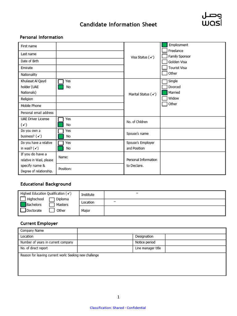 Candidate Information Sheet - Wasl | PDF | United Arab Emirates