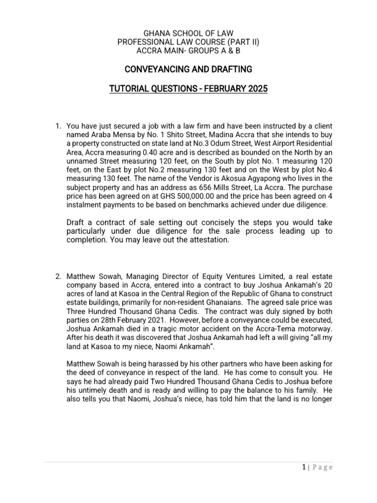 Tutorial Questions-February 2025 | PDF | Conveyancing | Private Law
