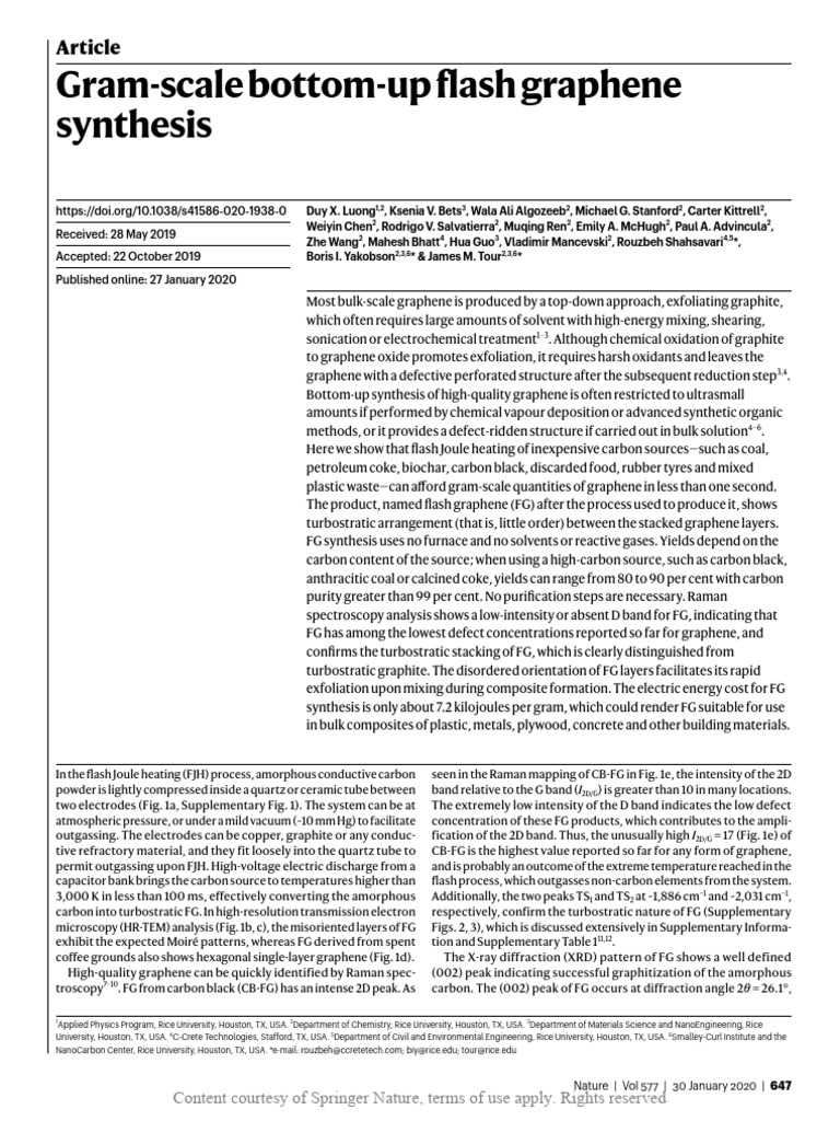 Gram-Scale Bottom-Up Flash Graphene Synthesis | PDF | Graphene | Graphite