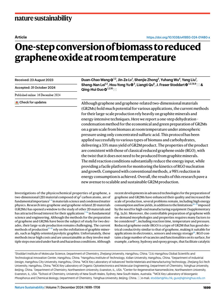 One-Step Conversion of Biomass To Reduced FG at Room Temperature | PDF | Graphene | Carbon