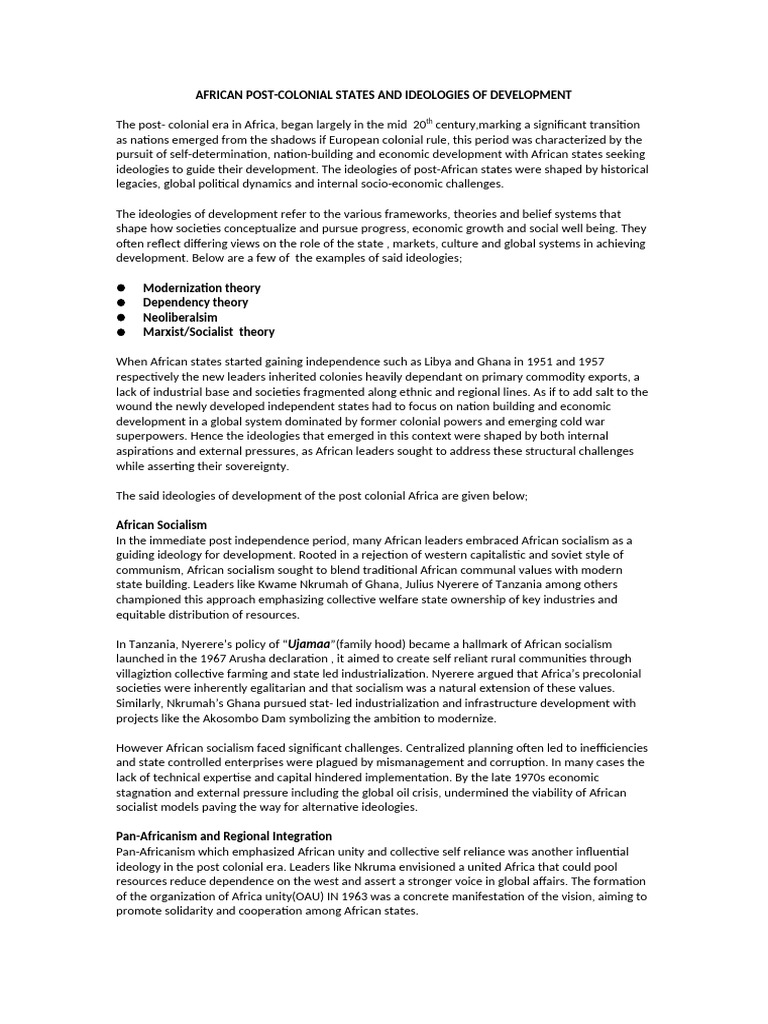 African Post Colonial Staes and Ideologies of Development | PDF ...