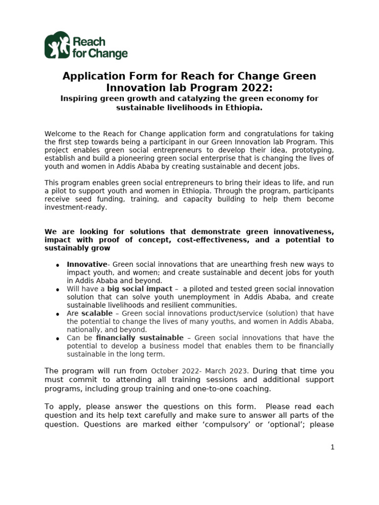 English Green Innovation Lab Application Form 2022 v3 | PDF | Target ...