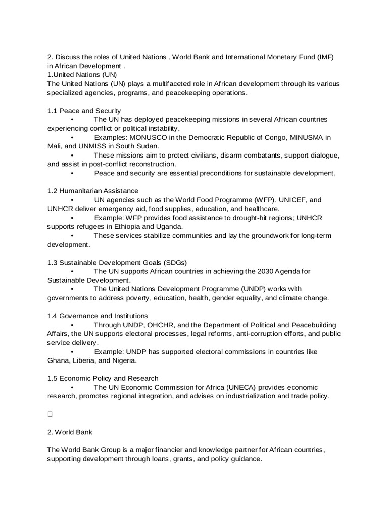 UN, World Bank & IMF in African Development | PDF | United Nations ...