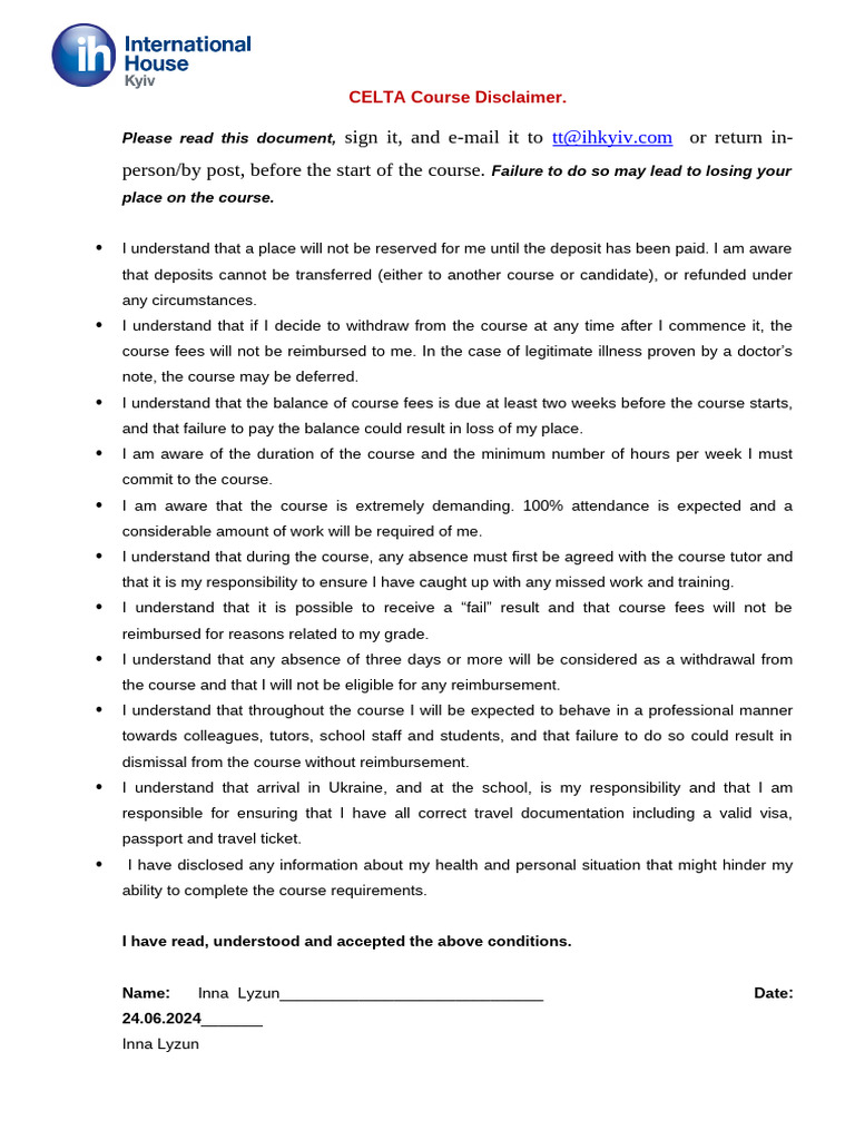 CELTA Application Form | PDF