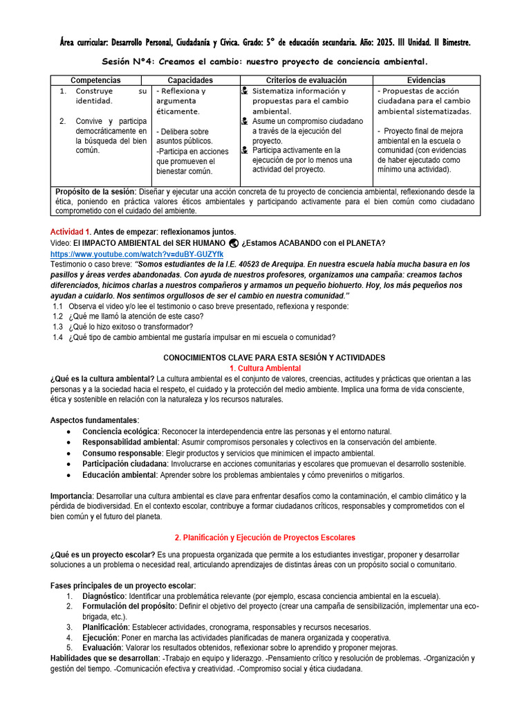 Guía de Aprendizaje N°4 - DPCC.5° - 2025 Blanca Araujo | PDF | Sustentabilidad | Entorno natural