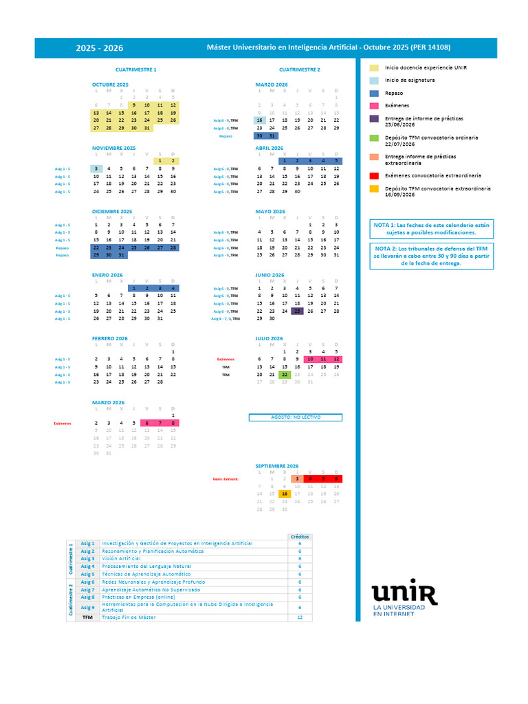 Calendario Máster en IA 2025-2026 | PDF | Aprendizaje profundo ...