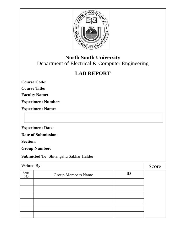 Standard LAB - COVER PAGE NSU | PDF