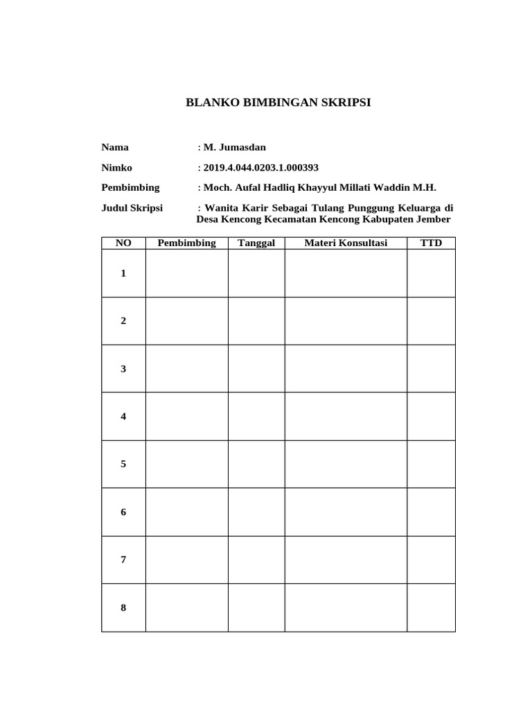 Blanko Bimbingan Skripsi - Docx2 | PDF