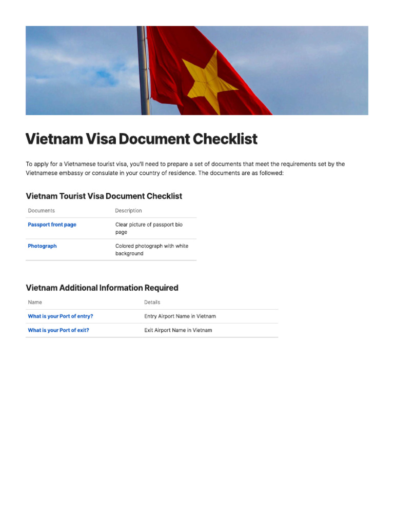 Vietnam Document Checklist | PDF