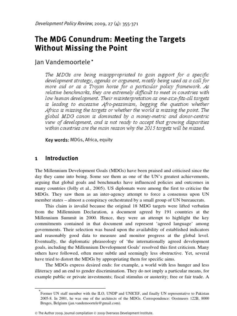 8a. Vandemoortele - MDG Conundrum | PDF | Millennium Development Goals ...