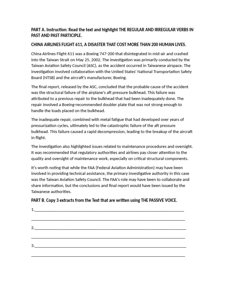 Ta1 Reading China Airlines Flight 611 | PDF