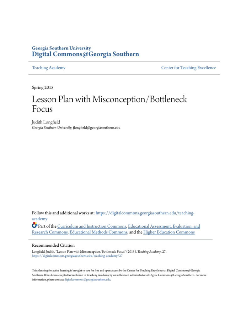 Lesson Plan With Misconception - Bottleneck Focus | PDF | Educational ...