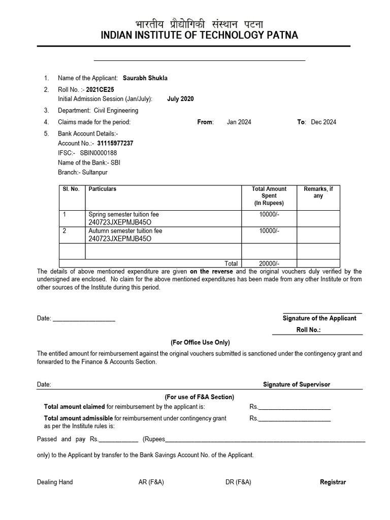 Contingency Claim Form PHD - Student - 2024 | PDF