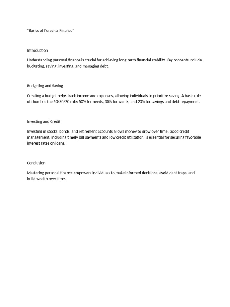 Personal Finance Basics Explained | PDF