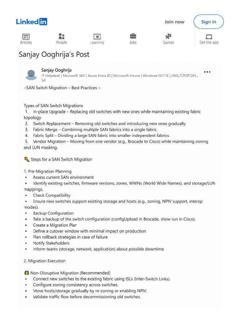 Sanjay Post On SAN Switch Migration | PDF