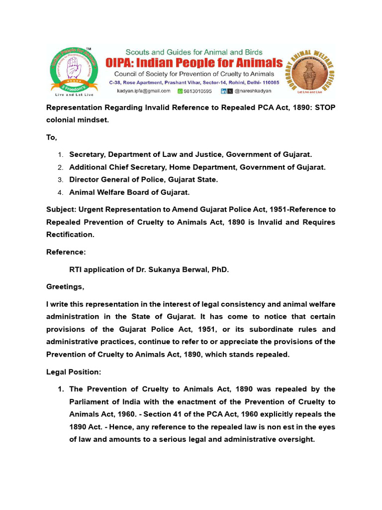 Gujarat Police Act, 1951: Representation Regarding Invalid Reference to ...