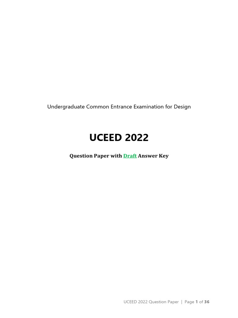 UCEED 2022 Original Past Paper With Solutions (Part A - B) | PDF ...