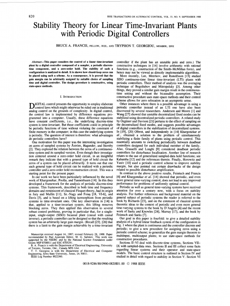 B Francis 1998 Stability Theory For Linear Time-Invariant Plants With Periodic Digital ...