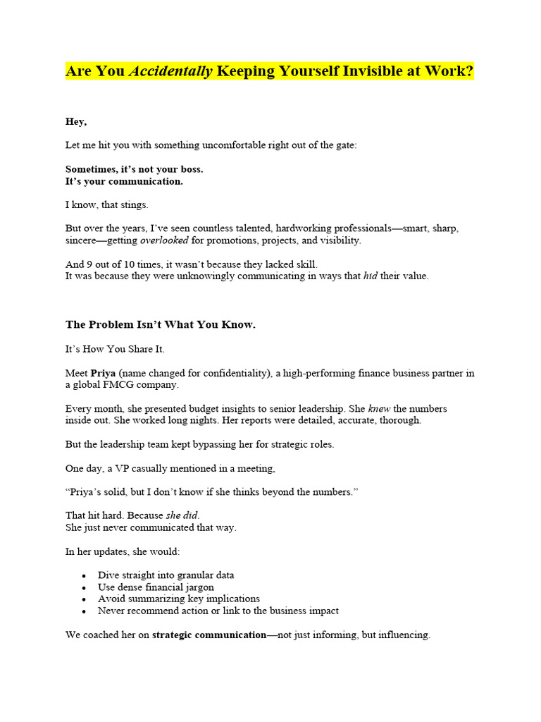 Are You Accidentally Keeping Yourself Invisible at Work | PDF ...