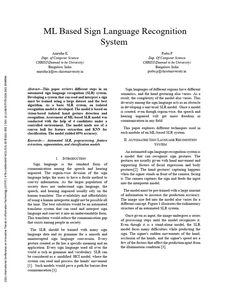 ML Sign Language Recognition System | PDF | Image Segmentation ...