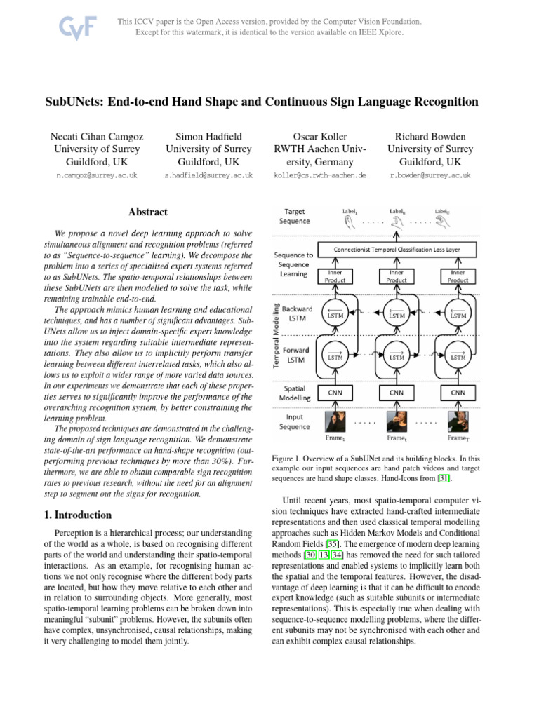 Camgoz_SubUNets_End-To-End_Hand_ICCV_2017_paper | PDF | Cognitive Science | Cognition