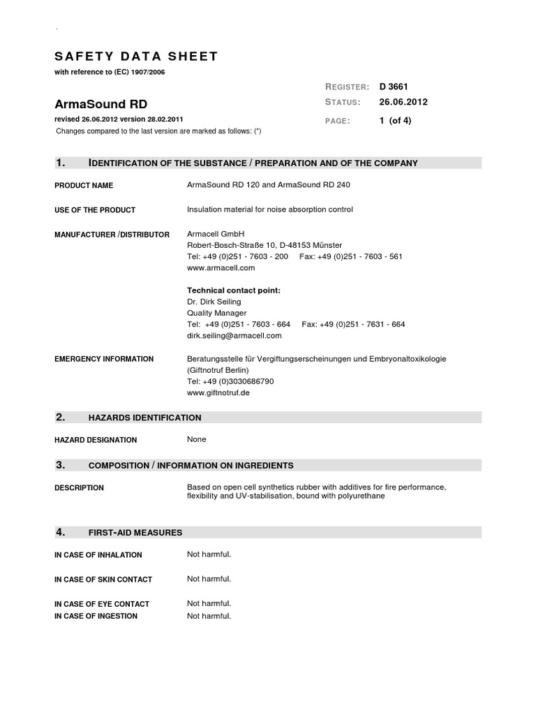 Safety Data Sheet: Changes Compared To The Last Version Are Marked As ...