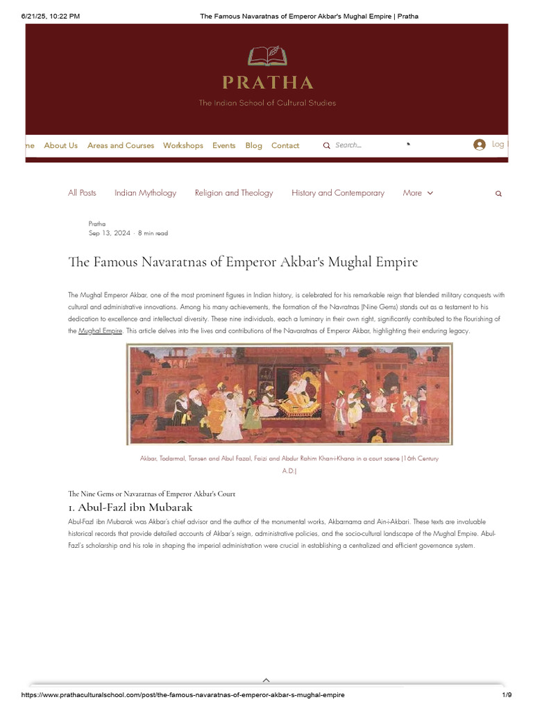The Famous Navaratnas of Emperor Akbar's Mughal Empire - Pratha | PDF ...