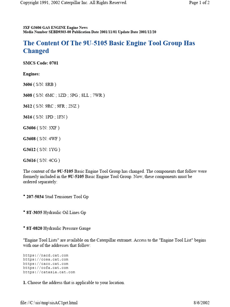 Caterpillar Engine Tool Group Update | PDF