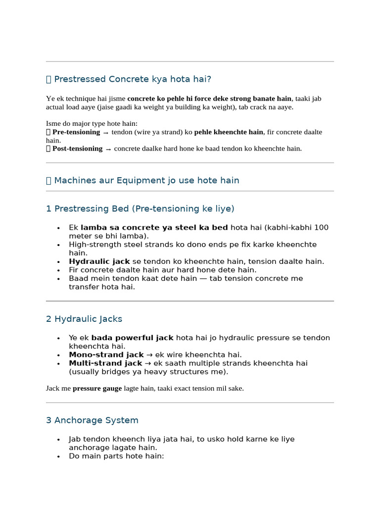 Prestressed Concrete Kya Hota Hai?: Concrete Ko Pehle Hi Force Deke Strong Banate Hain | PDF ...