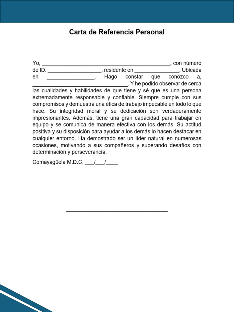 Carta de Referencia Personal Laboral | PDF