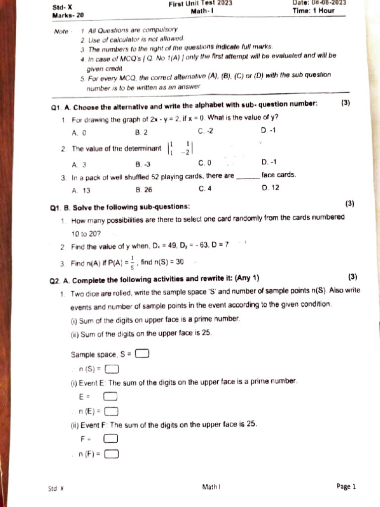 Chapter 1 and 5 Algebra Practice Paper (Galaxy of Maths) | PDF ...
