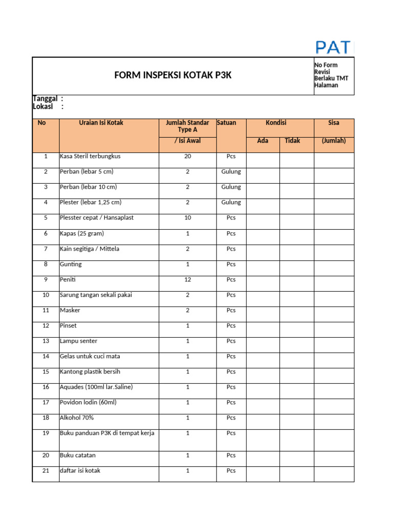 Form Inspeksi Kotak P3K | PDF