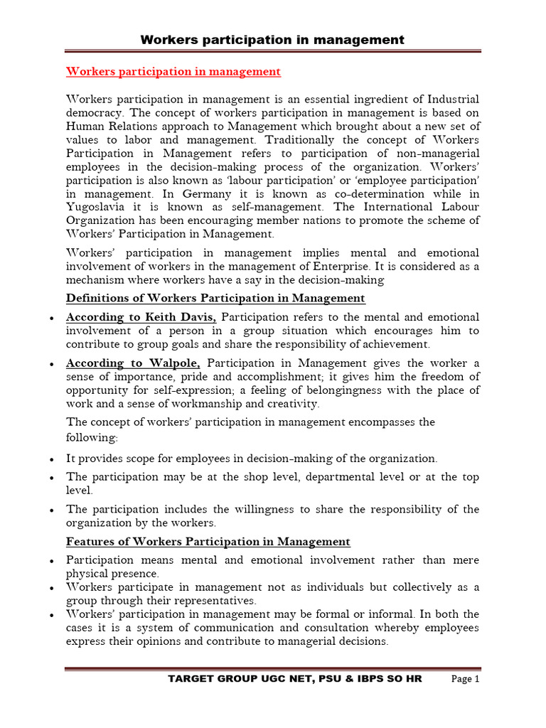 Workers Participation in Management | PDF | Collective Bargaining ...