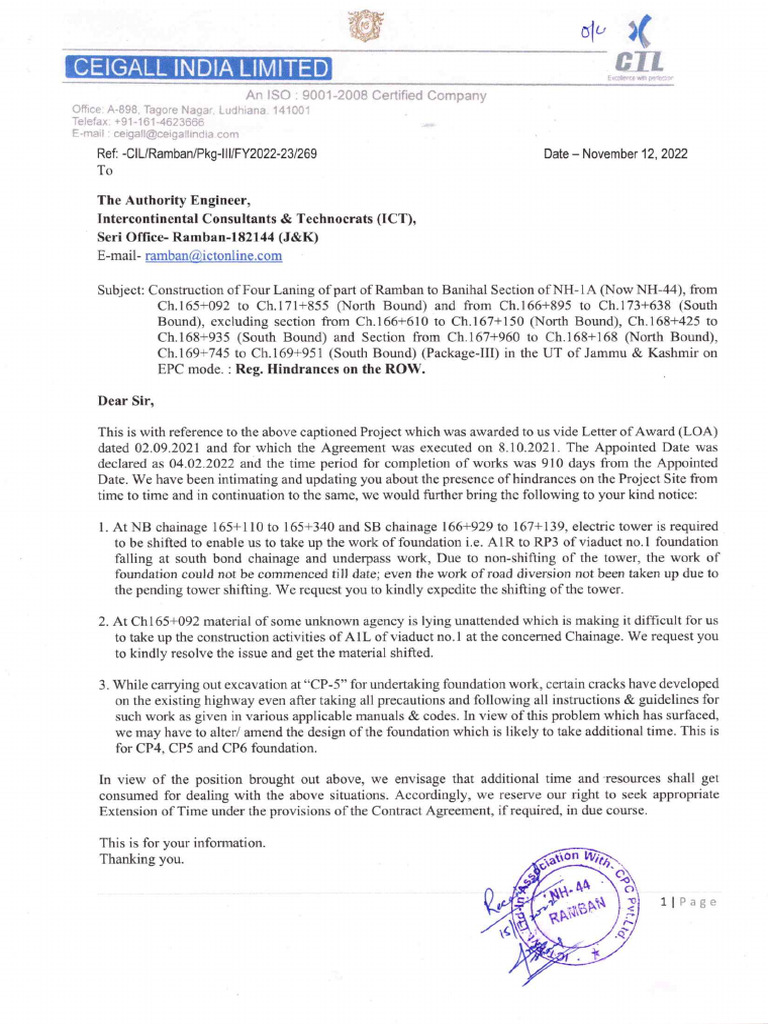 ICT-269 Req. Hindrances On The Row | PDF