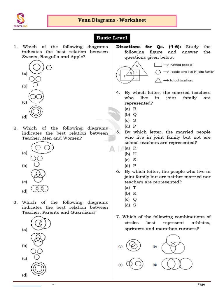 L4 Venn Diagrams - Worksheet | PDF