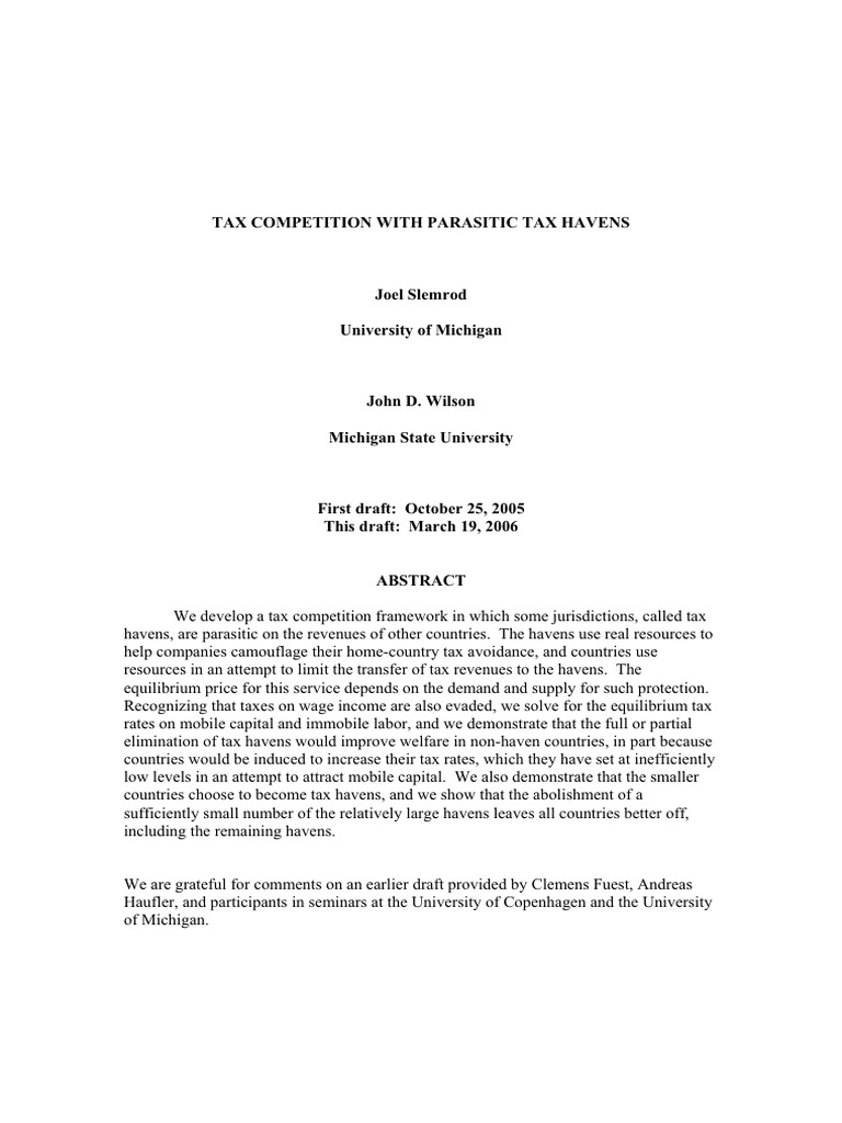 Slemrod Wilson - 03 - Tax Competition With Parasitic Tax Havens | PDF ...