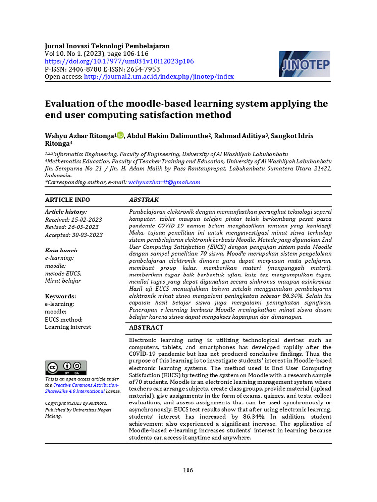 Evaluation of The Moodle-Based Learning System Applying The End User Computing Satisfaction ...