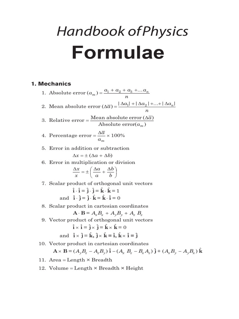 Arihant Handbook of Physics - Formulas Only | PDF | Inductance | Gases