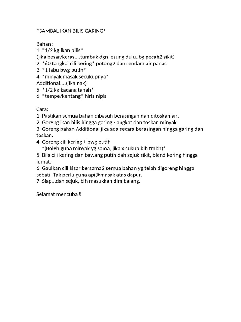 Sambal Ikan Bilis Garing | PDF