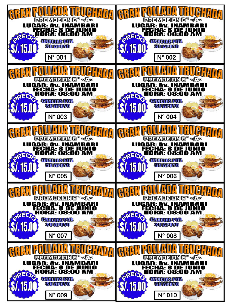 Gran Pollada Truchada 2025 - 270 Boletos - Marcliust | PDF