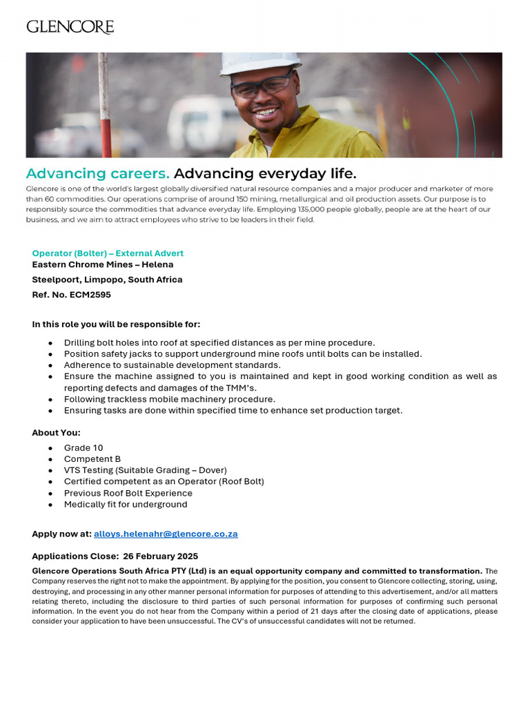 Operator Position at Eastern Chrome Mines | PDF
