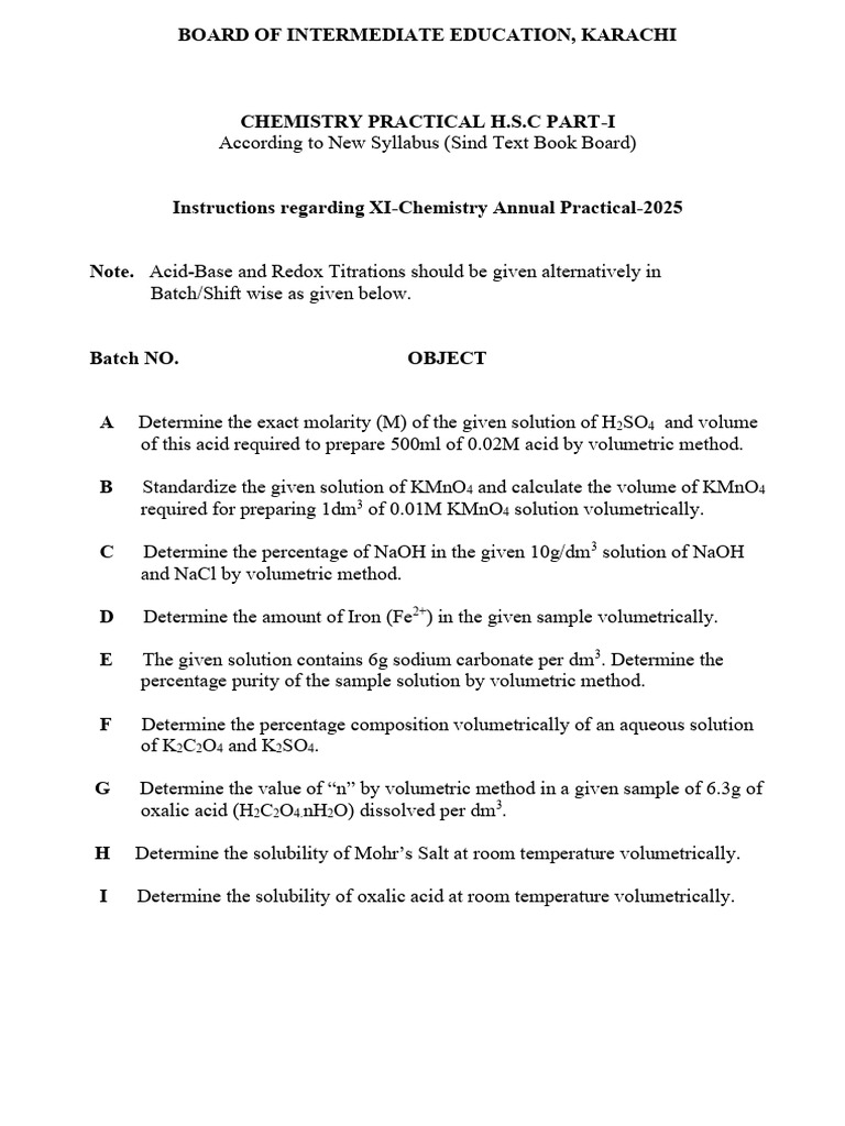 Annual Practical XI-2025 (Complete) | PDF | Titration | Chemistry