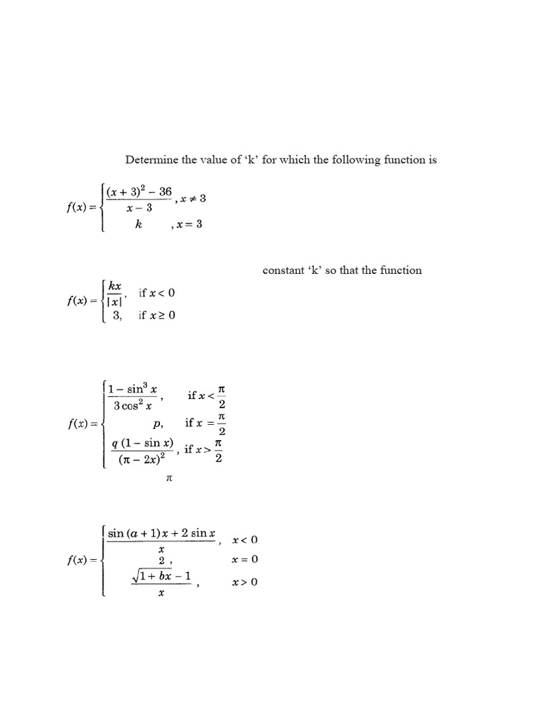 Pyq Continuity and Differentiability | PDF | Function (Mathematics) | Mathematical Relations