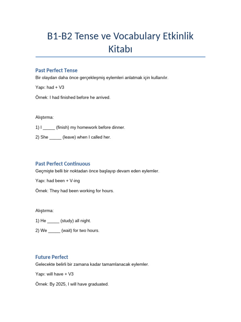 B1 B2 Tense Vocabulary Kitabi 40pages Sample | PDF