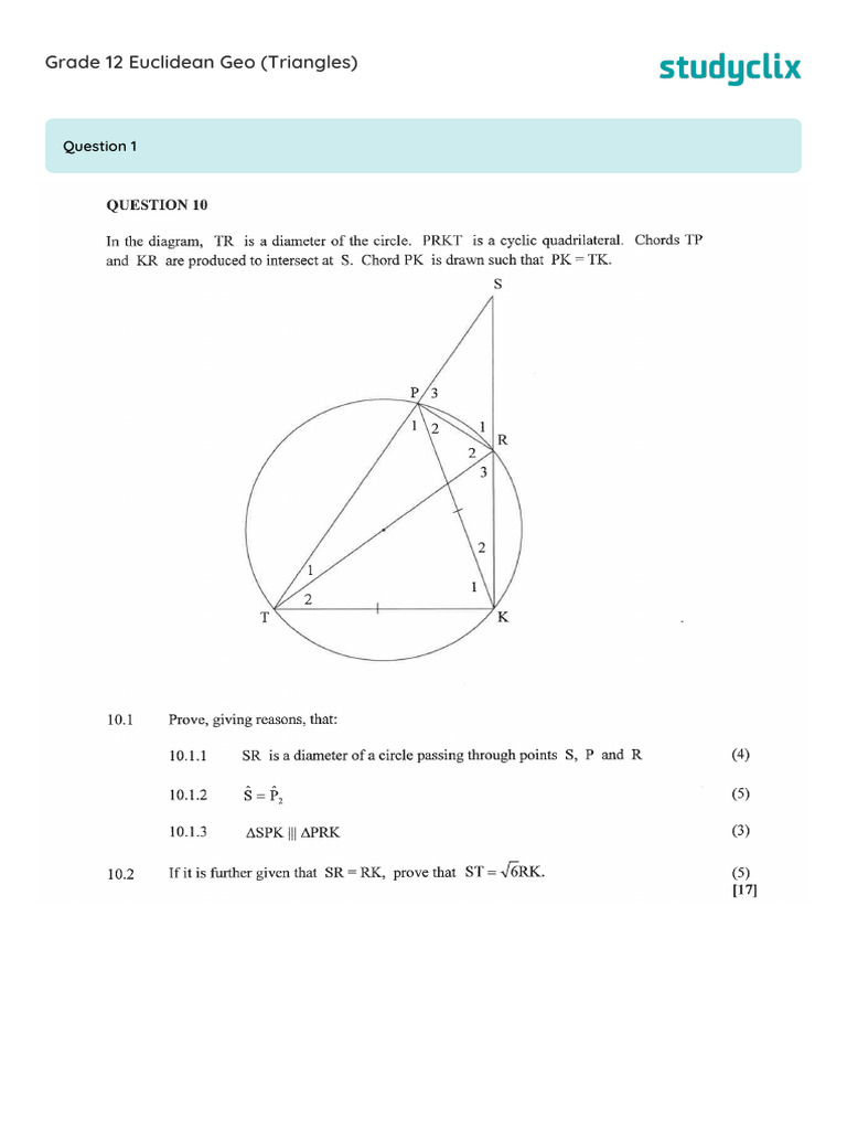 Grade 12 Euclidean Geo (Triangles) Questions | PDF