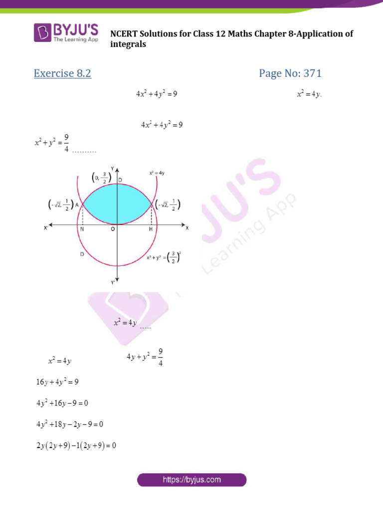 NCERT Solutions For Class 12 Maths Chapter 8 Application of Integrals Exercise 8.2 | PDF | Area ...