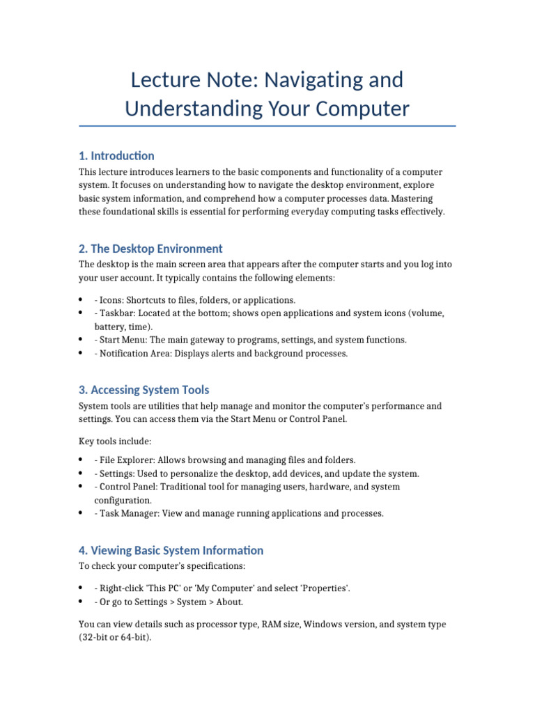 Navigating Understanding Your Computer Lecture Note | PDF | Computing ...