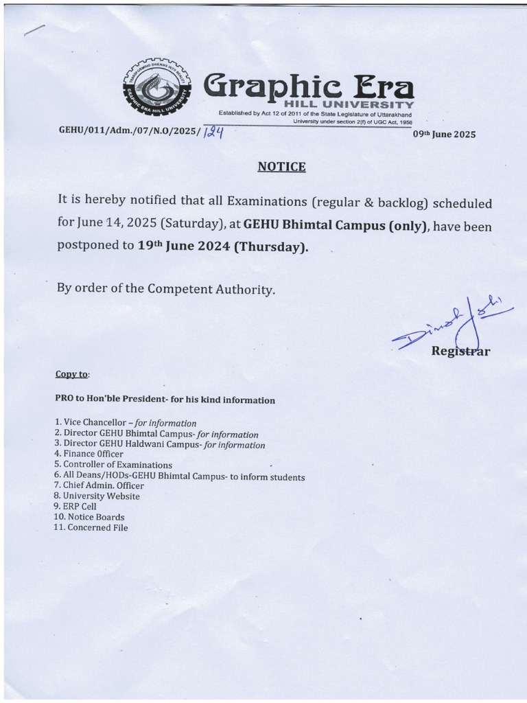 Notice No 124-Postponement of Examination For June 14, 2025 (Sat) (For ...