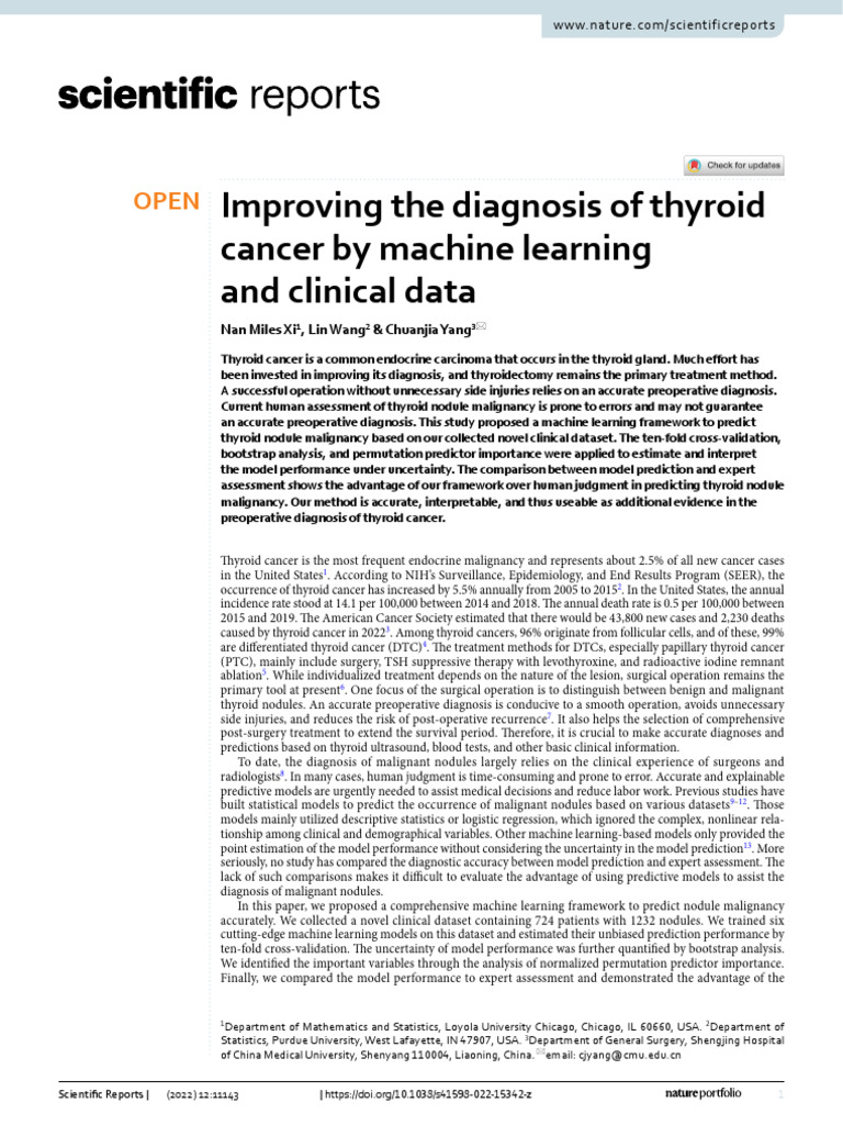 Improving The Diagnosis of Thyroid Cancer by Machine Learning and ...